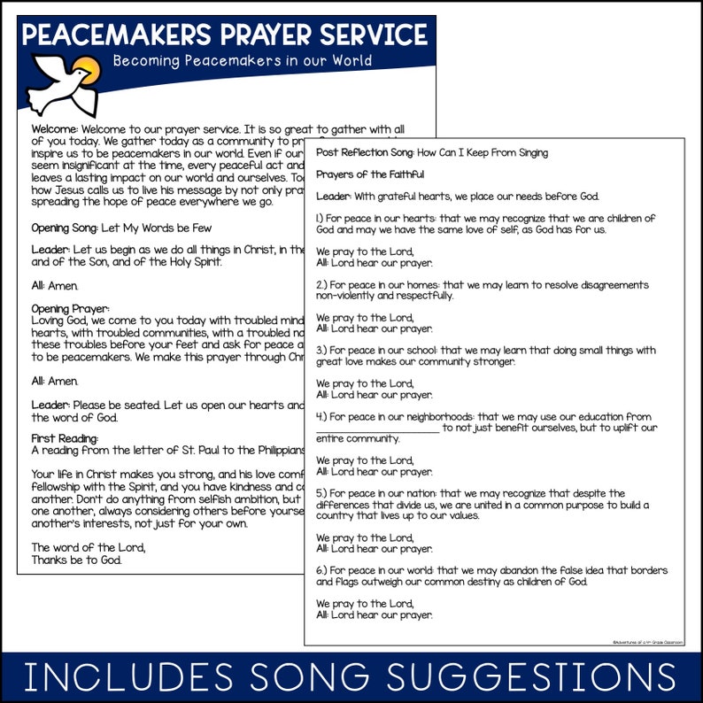 Peacemakers Prayer Service | Catholic Schools Week - Etsy