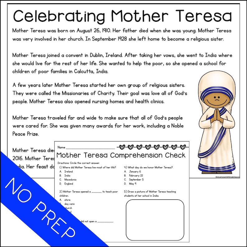Mother Teresa Activities for Primary Grades - Etsy