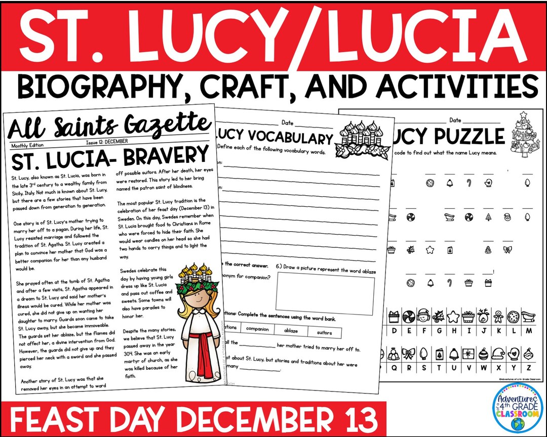 St. Lucy Biography & Activities (st. Lucia) - Etsy