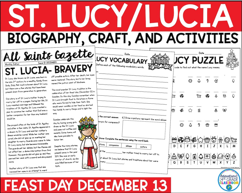 St. Lucy Biography & Activities (st. Lucia) - Etsy