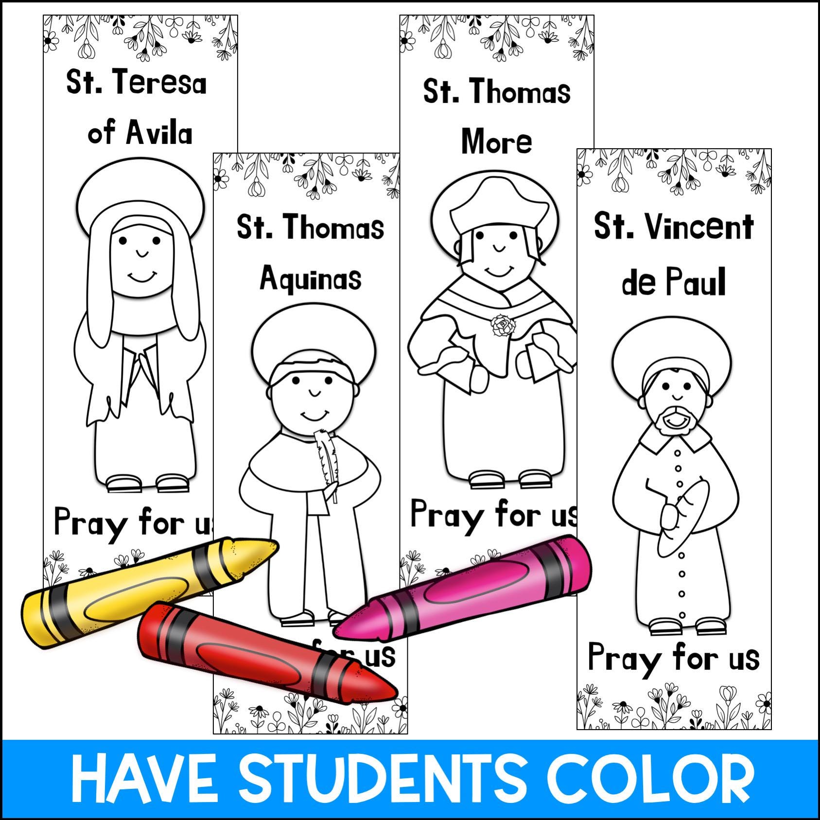 All Saints' Day Catholic Saint Bookmarks Coloring Activity - Etsy