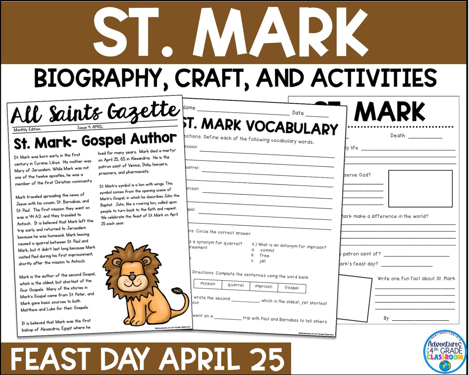 St. Mark Biography & Activities - Etsy
