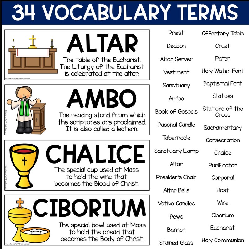 First Communion Vocabulary | Church Tour - Etsy