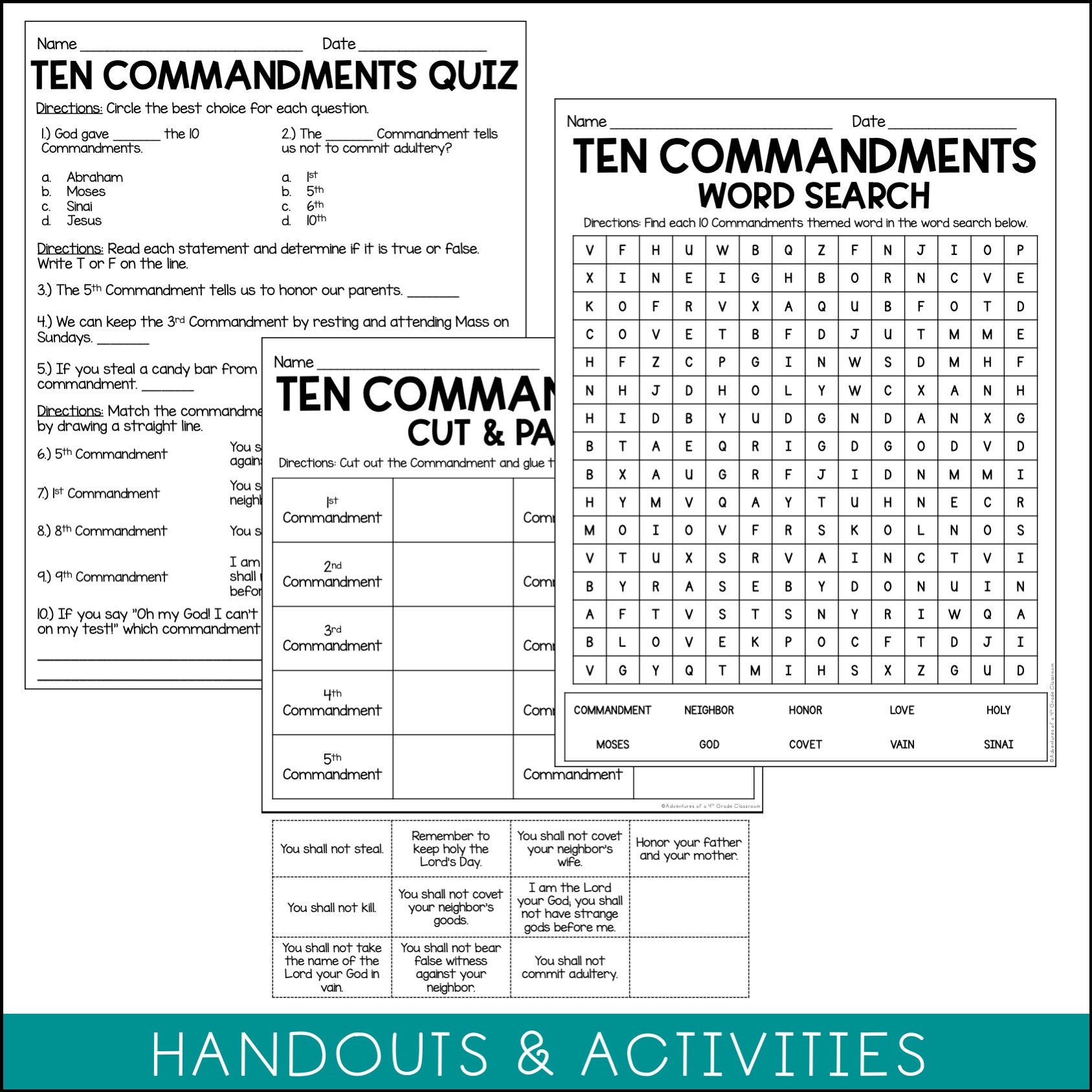 10 Commandments Posters & Activities Catholic - Etsy