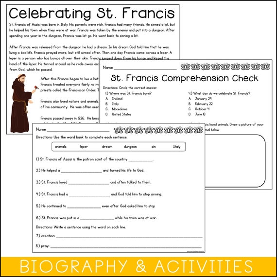 Saint Francis Of Assisi Worksheets