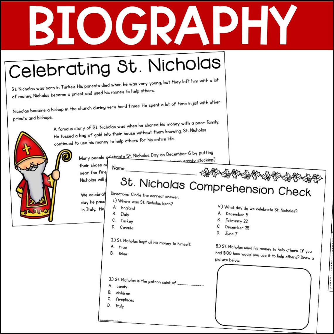 St. Nicholas Activities for Primary Grades - Etsy