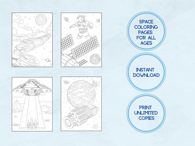 40 Coloring Book Pages for Boys, Girls, Kids, Adults Outer Space ...
