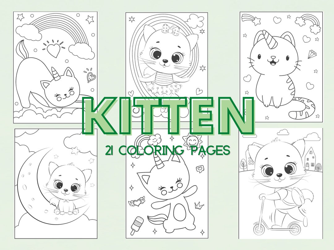 21 Coloring Book Pages for Girls, Boys, Kids, Adults Kitten Kitty ...