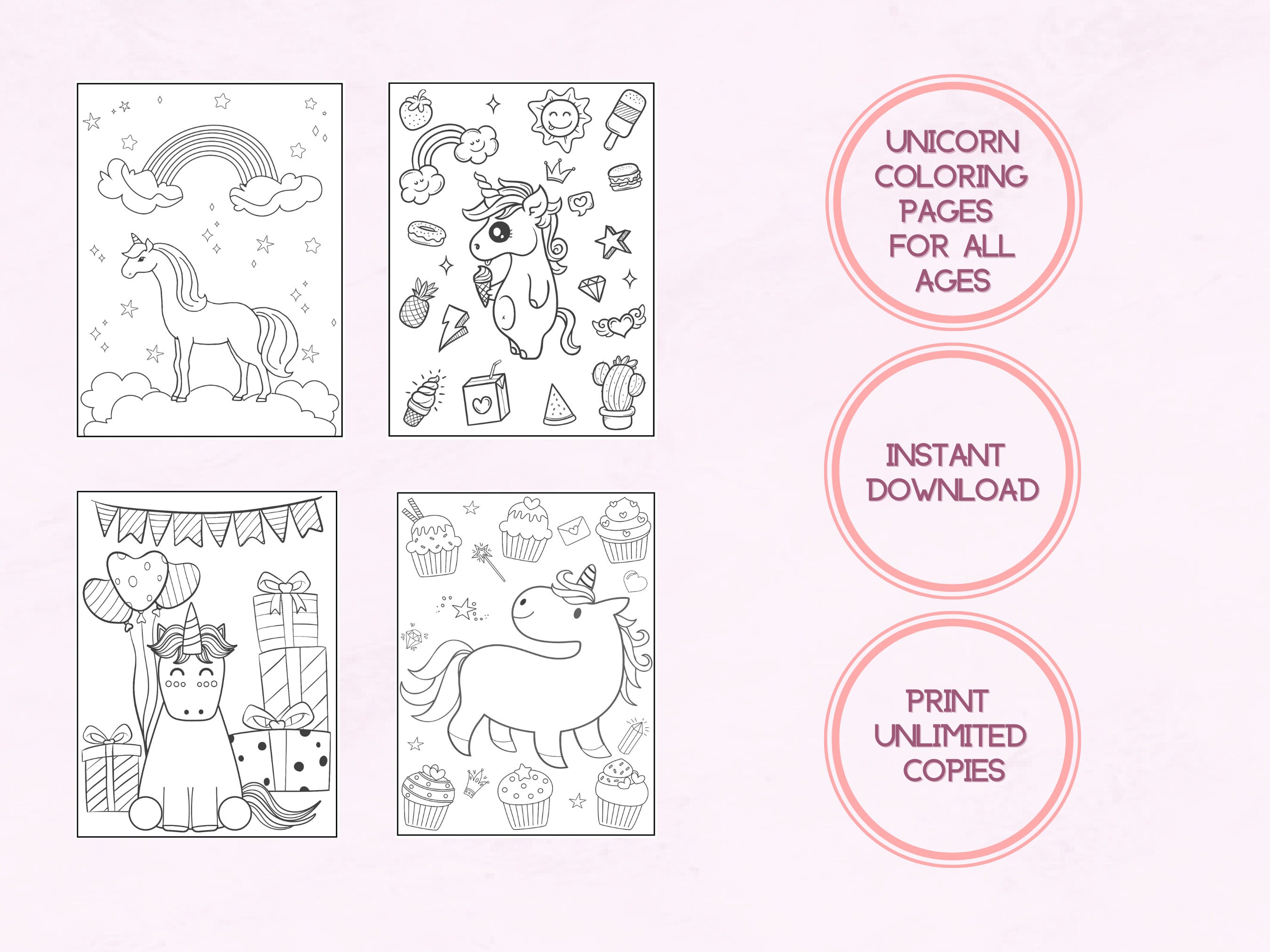 40 Coloring Book Pages for Girls, Boys, Kids, Adults Unicorn Birthday ...