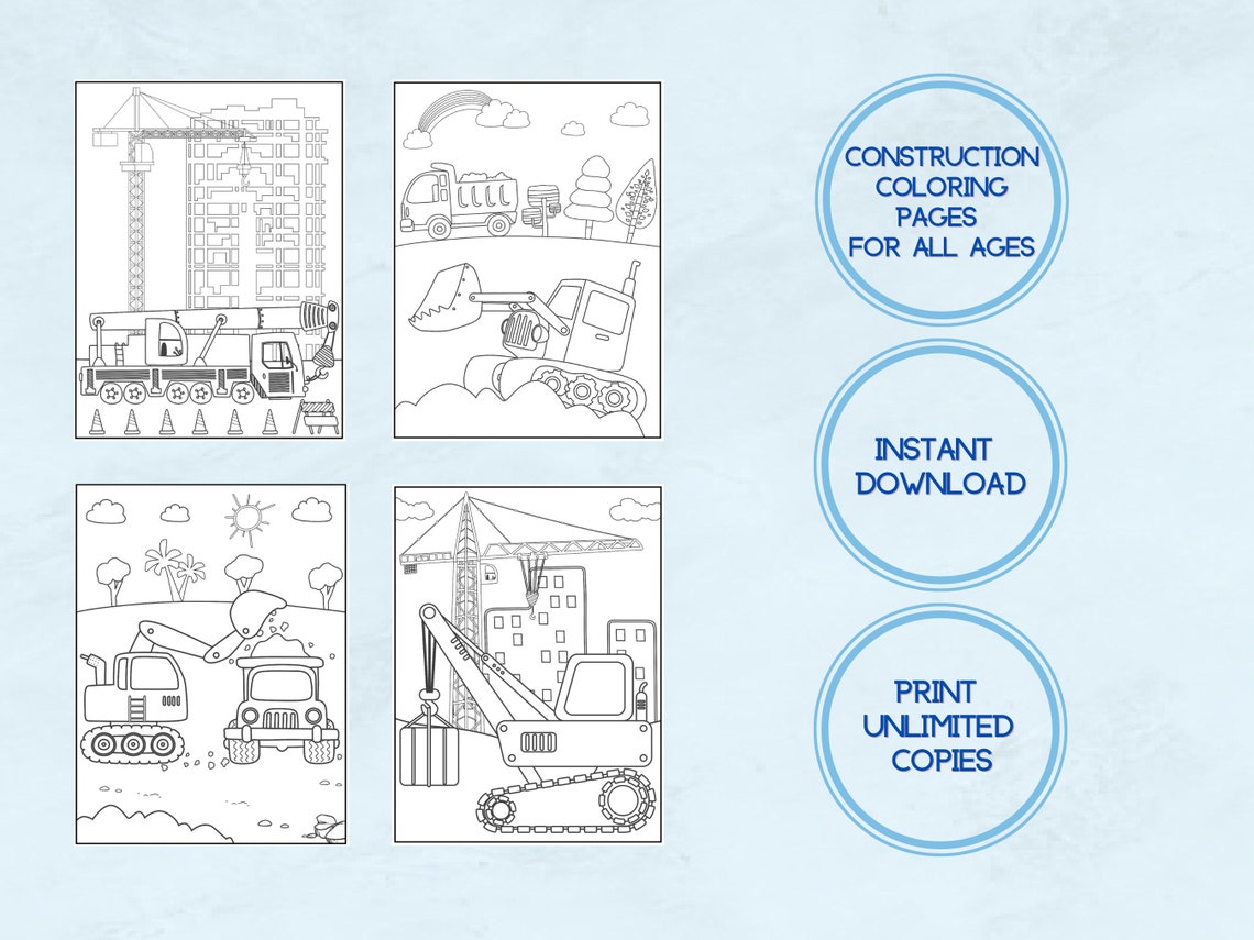 40 Coloring Book Pages for Boys, Girls, Kids, Adults Construction ...