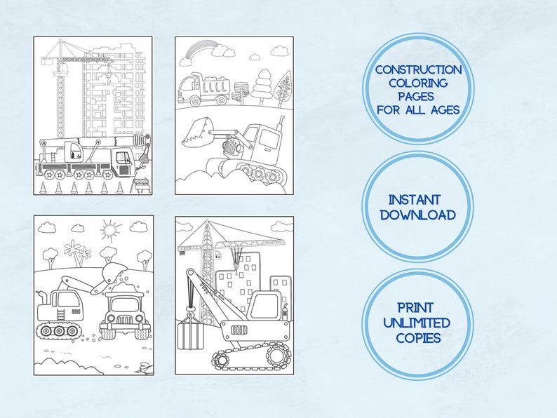 40 Coloring Book Pages for Boys, Girls, Kids, Adults Construction ...