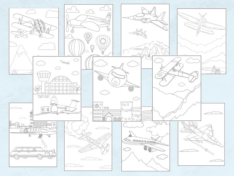 40 Coloring Book Pages for Boys, Girls, Kids, Adults Airplane Birthday ...