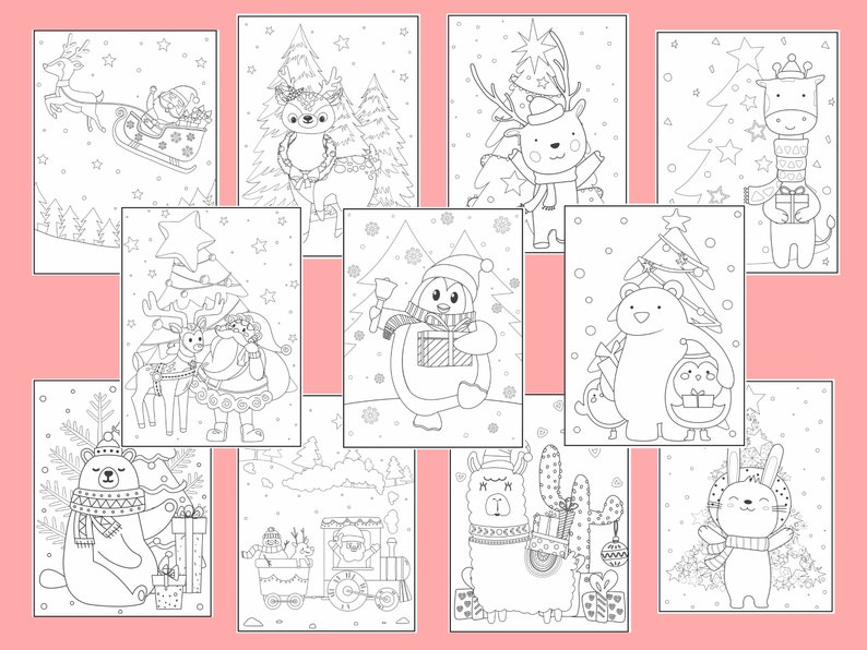 40 Coloring Book Pages for Boys, Girls, Kids, Adults Christmas Party ...