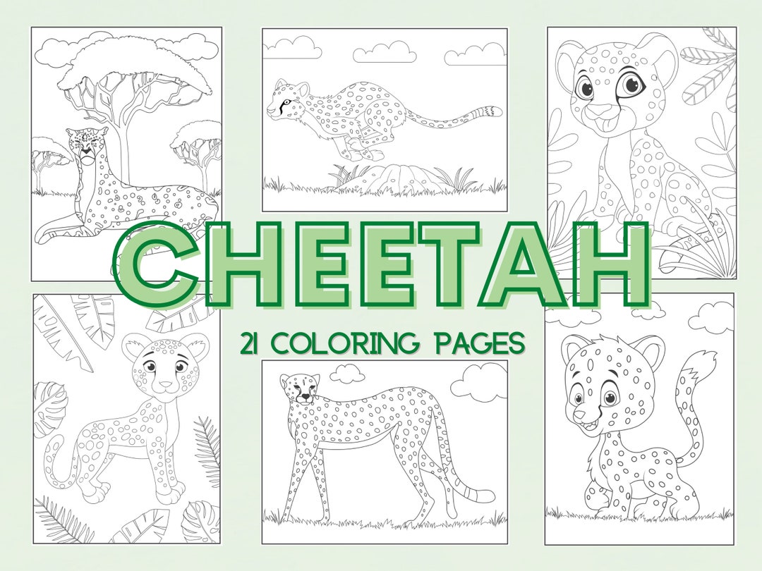 21 Coloring Book Pages for Girls, Boys, Kids, Adults Cheetah Leopard ...