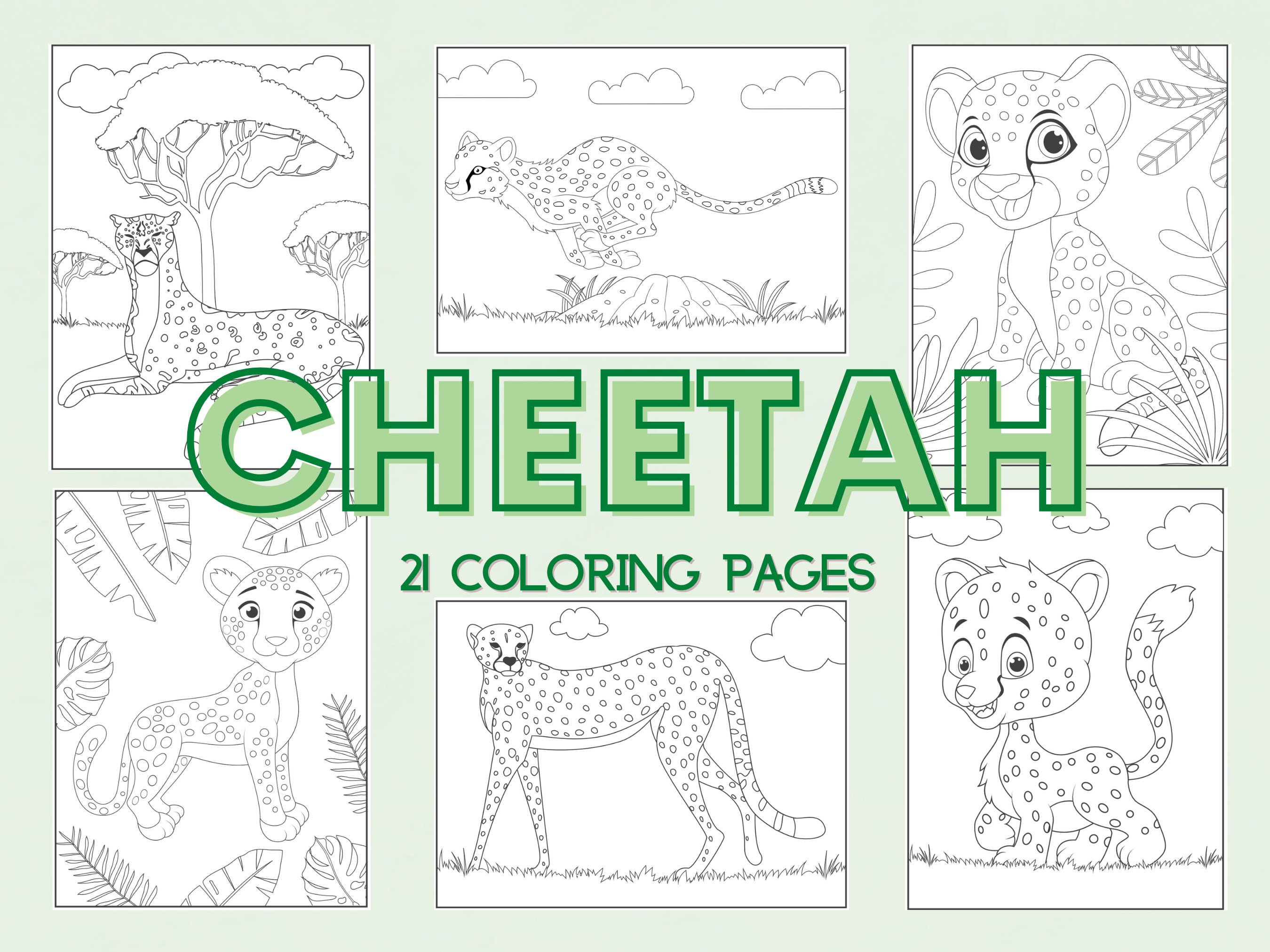 21 Coloring Book Pages for Girls, Boys, Kids, Adults Cheetah Leopard ...