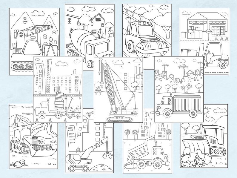 40 Coloring Book Pages for Boys, Girls, Kids, Adults Construction ...