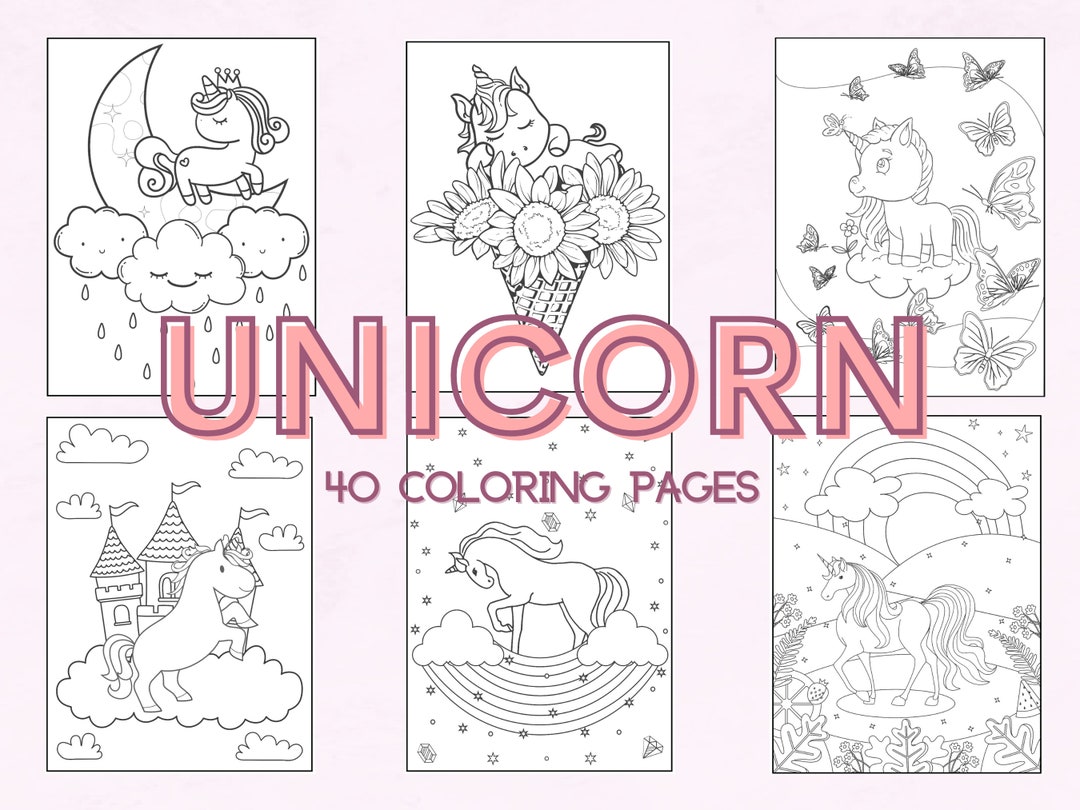 40 Coloring Book Pages for Girls, Boys, Kids, Adults Unicorn Birthday ...