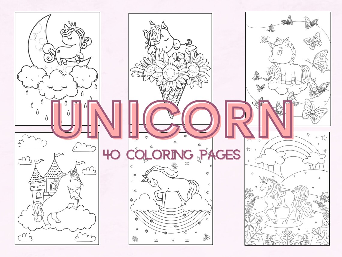 40 Coloring Book Pages for Girls, Boys, Kids, Adults Unicorn Birthday ...