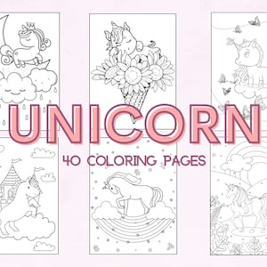 40 Coloring Book Pages for Girls, Boys, Kids, Adults Unicorn Birthday ...