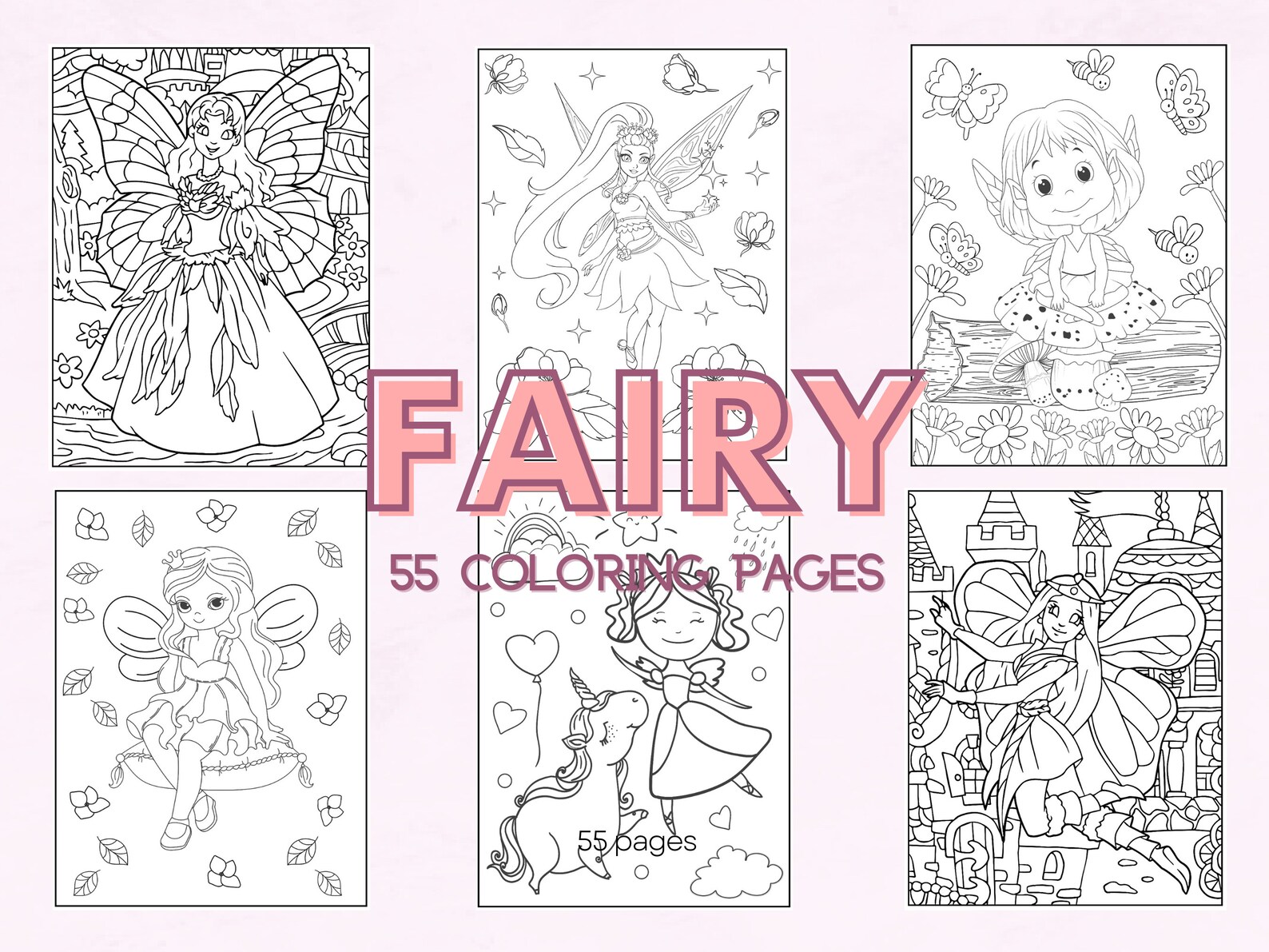 55 Coloring Book Pages for Girls, Boys, Kids, Adults, Fairy Birthday ...