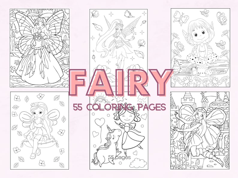 55 Coloring Book Pages for Girls, Boys, Kids, Adults, Fairy Birthday ...