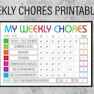Printable Weekly Chore & Reward Chart for Young Children. Goal Setting ...