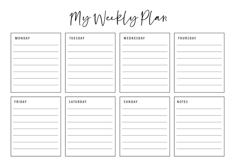 Printable Weekly Planner, Minimalistic, Modern, Fun, INSTANT DOWNLOAD ...