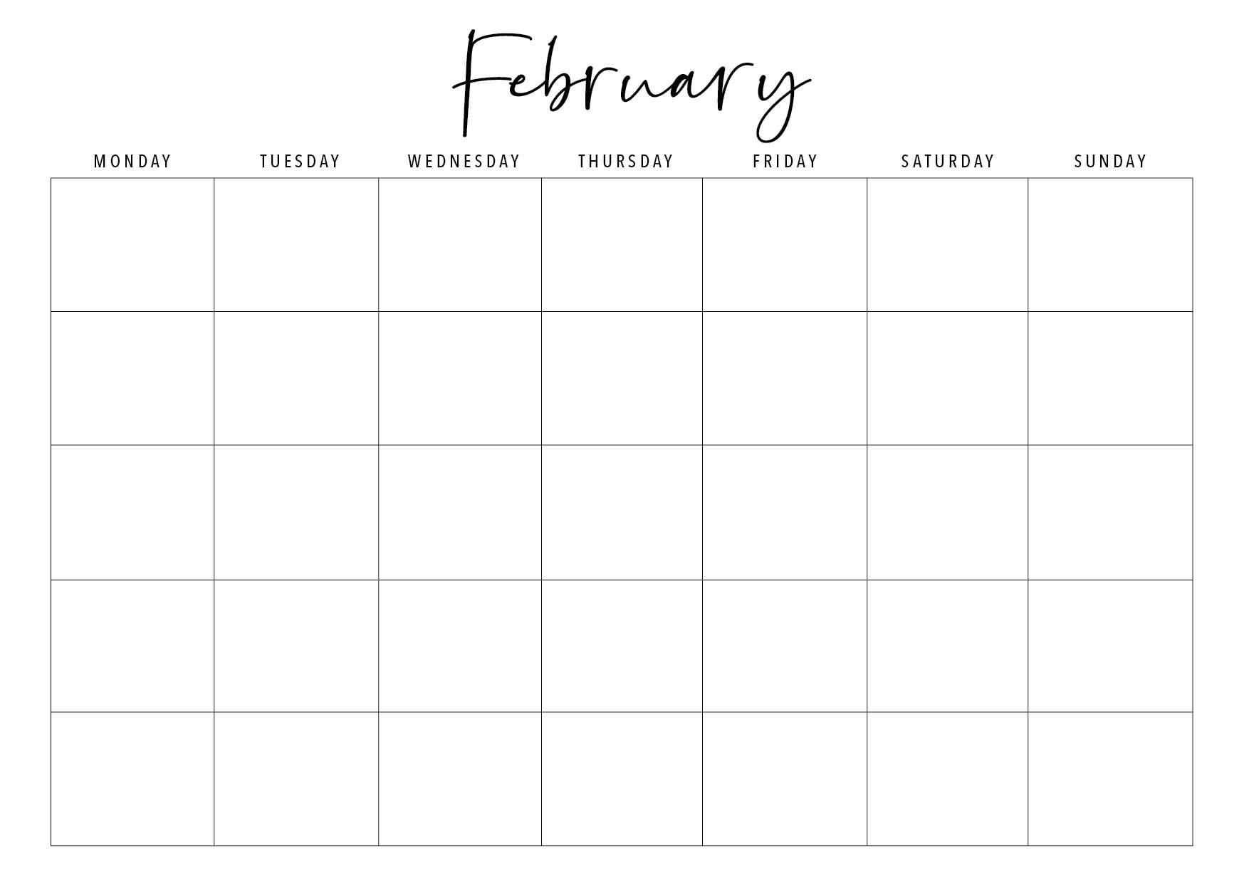 Blank Monthly Calendar, Instant Download, Minimal, Modern, Calendar ...