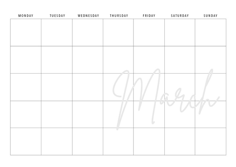 Monthly Printable Blank Calendar A4 Size Minimalistic - Etsy