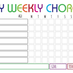 Printable Weekly Chore & Reward Chart for Young Children. Goal Setting ...