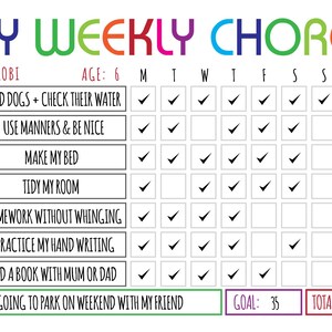 Printable Weekly Chore & Reward Chart for Young Children. Goal Setting ...