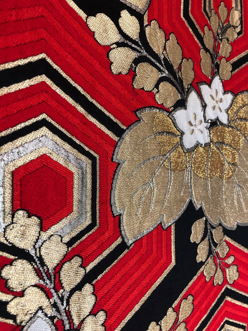 Vintage Obi / Red, Black and Gold Fukuro Obi formal Obi - Etsy