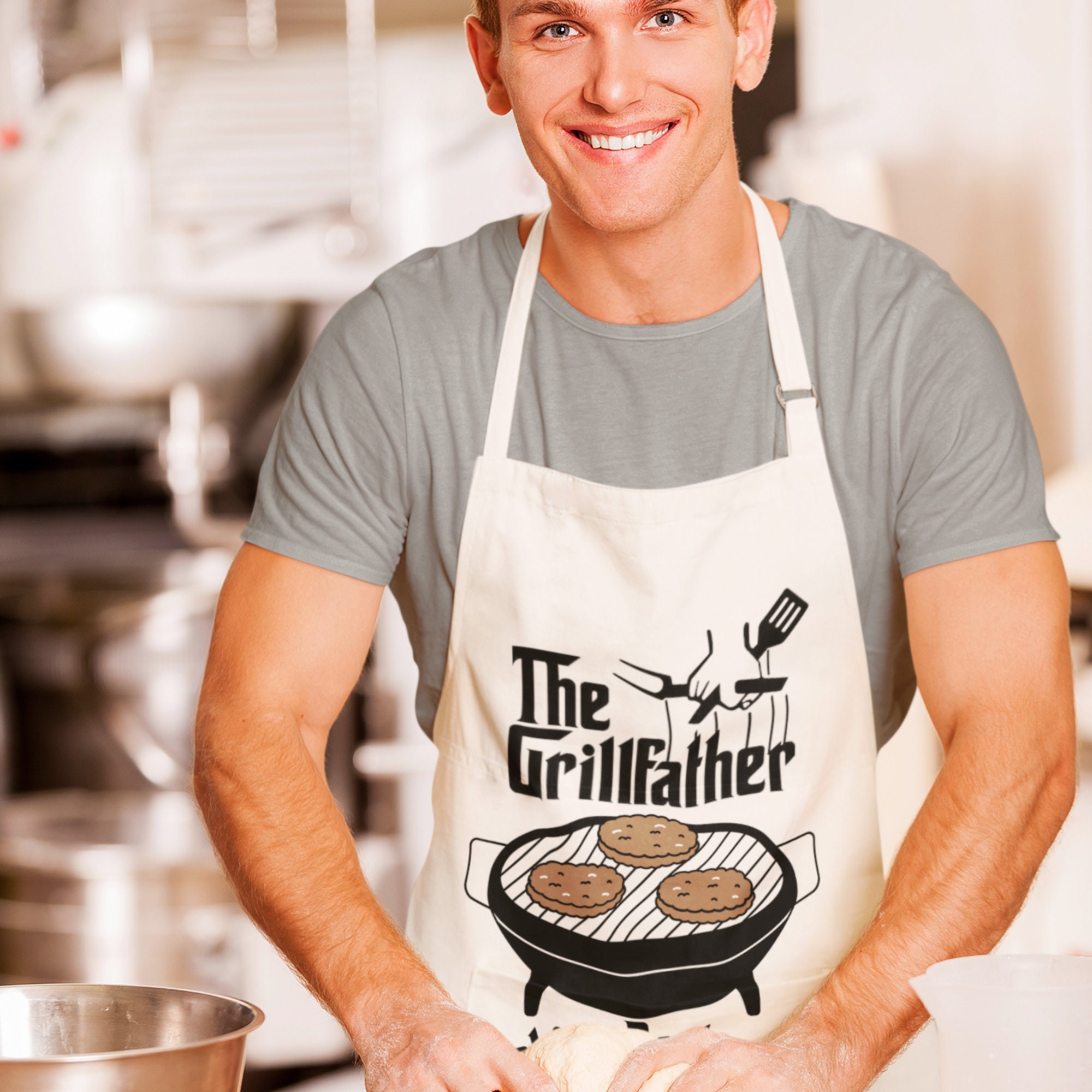 The Grill Father Apron, Funny Apron for Men, Gift for Kitchen Cook ...