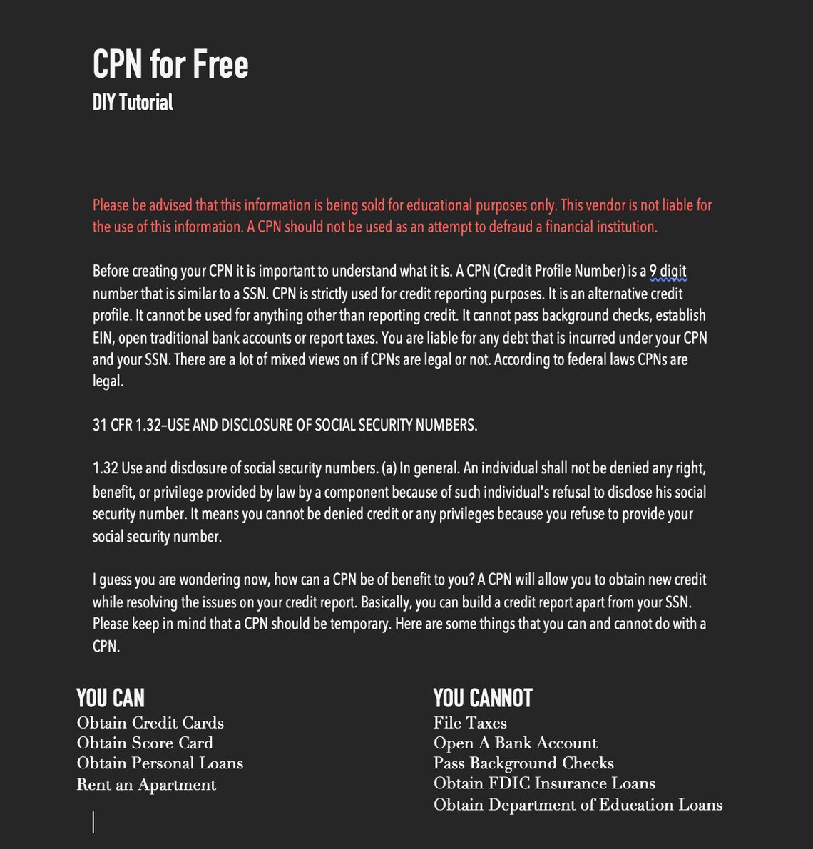Cpn, Cpn Guide, Diy Cpn, Cpn Tutorial, Cpn for Sale, How to Get a Cpn ...
