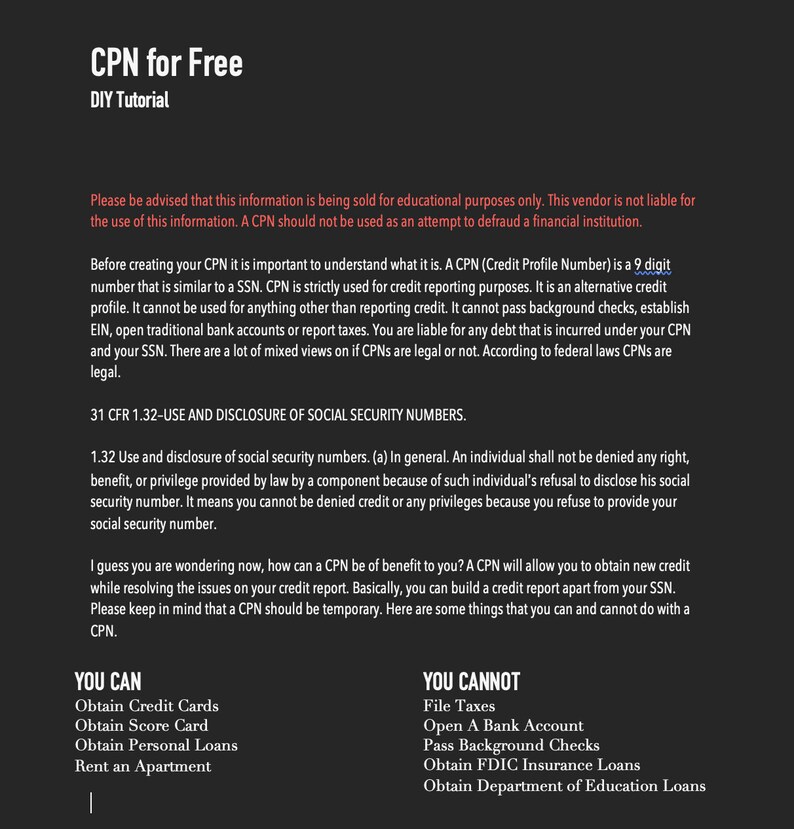 Cpn, Cpn Guide, Diy Cpn, Cpn Tutorial, Cpn for Sale, How to Get a Cpn - Etsy