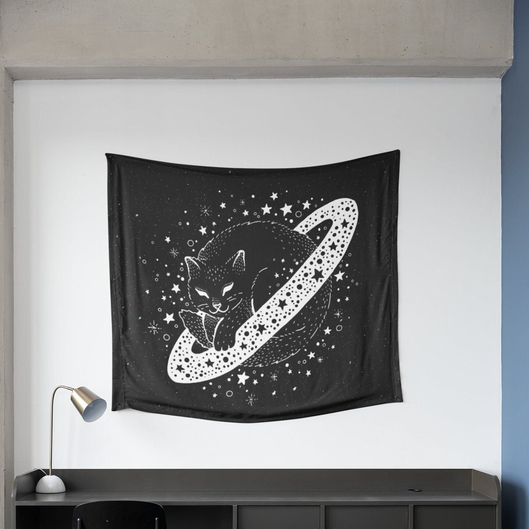 Cat Tapestry, Moon Tapestry, Cat Wall Hanging, Gothic Art ...