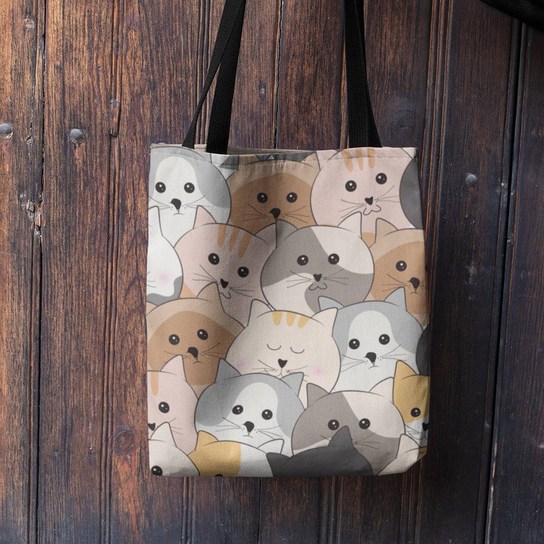 Cat Tote Bag, Kitten Canvas Tote, Cat Shoulder Bag, All Over Print ...