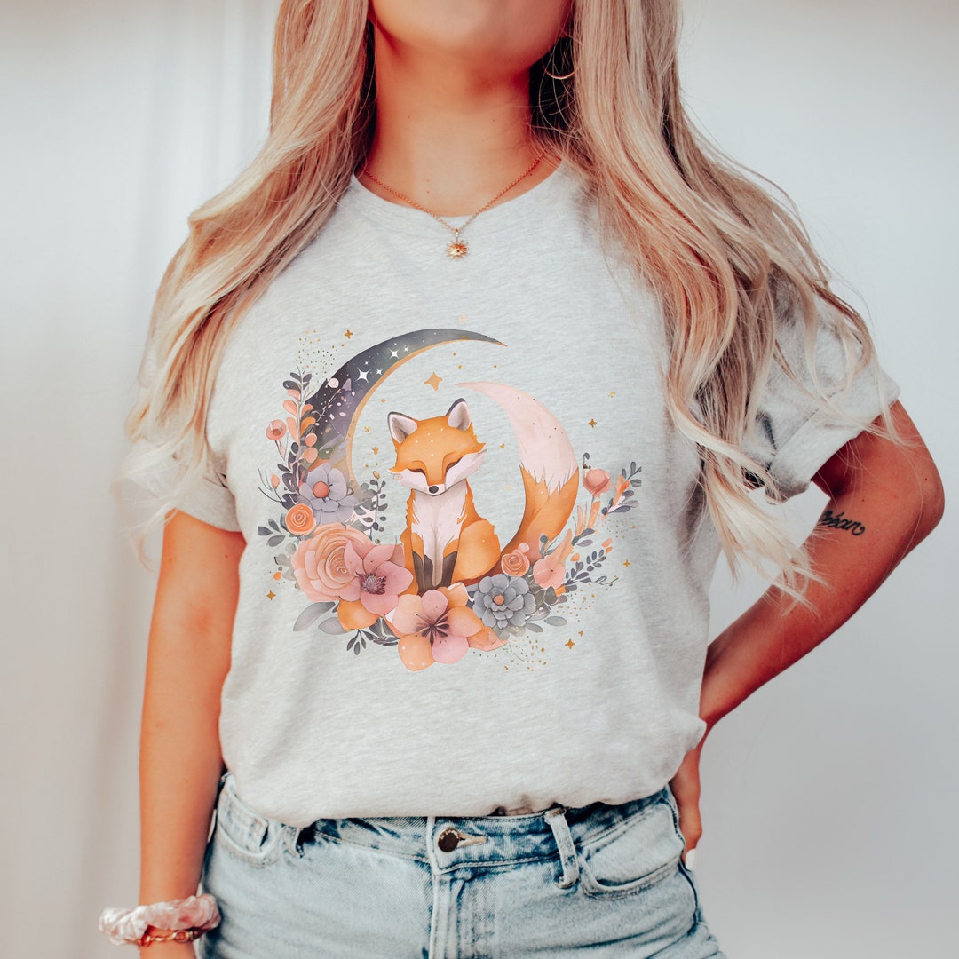 Cute Fox Shirt, Fox Print Shirt, Fox Lover Shirt, Floral Fox Shirt ...