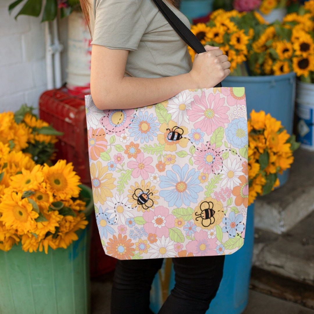 Cute Floral Tote Bag, Cottagecore Tote Bag, Wildflower Tote, Retro Tote ...