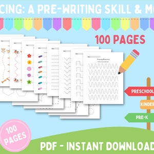 Pre-writing Worksheets, Tracing, Coloring, Learn to Trace, Kids ...