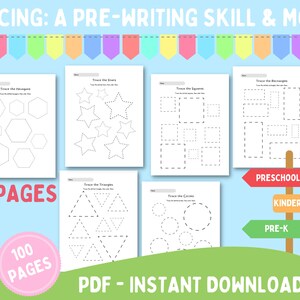 Pre-writing Worksheets, Tracing, Coloring, Learn to Trace, Kids ...