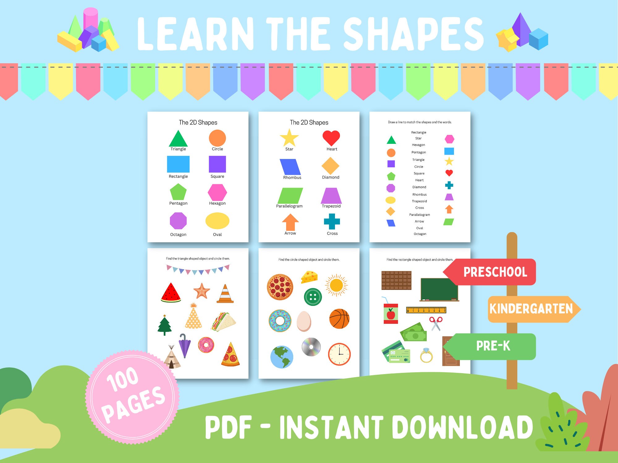 Learn the Shapes Preschool Pre-k Kindergarten Learning Bundle Activity ...