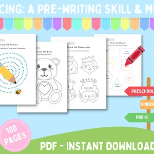 Pre-writing Worksheets, Tracing, Coloring, Learn to Trace, Kids ...