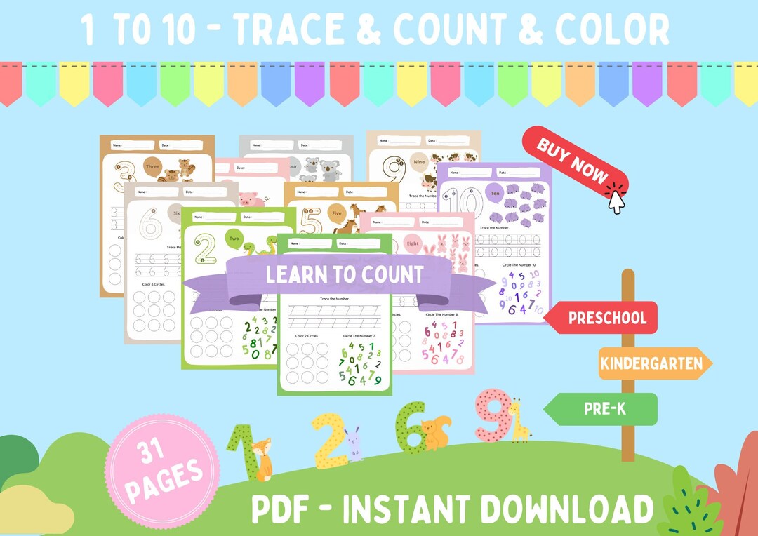 Learn Numbers, Learn to Count, Preschool Worksheet, Kindergarten ...