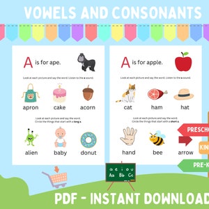 Vowels and Consonants, Learning Vowels, Alphabet, Phonics, Kindergarten ...