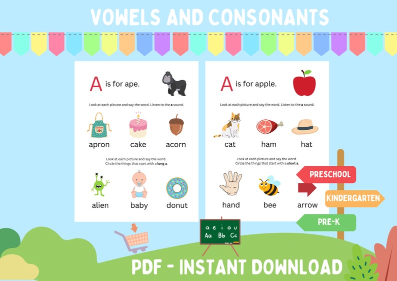 Vowels and Consonants, Learning Vowels, Alphabet, Phonics, Kindergarten ...