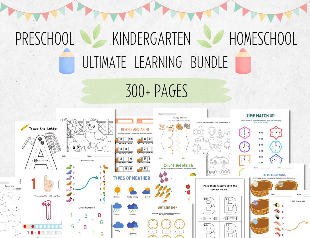 Preschool Pre-k + Kindergarten Learning Bundle | 300+ Pages | Kids ...