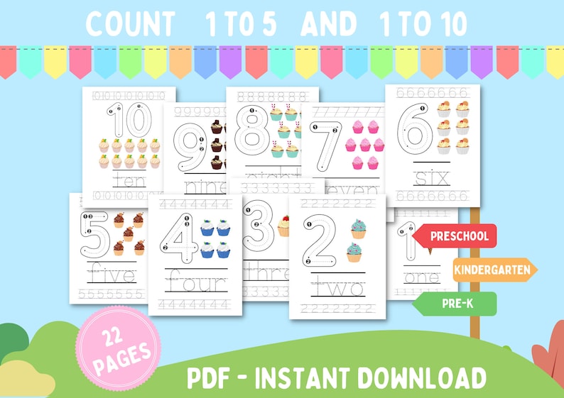 Learn to Count Math Worksheet Number Match Count 1 to 10 - Etsy