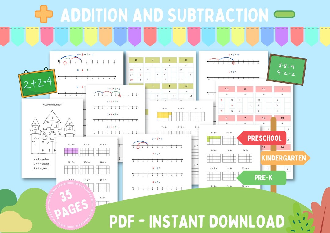 Basic Math Worksheets, Addition, Subtraction, Add With Number Lines ...