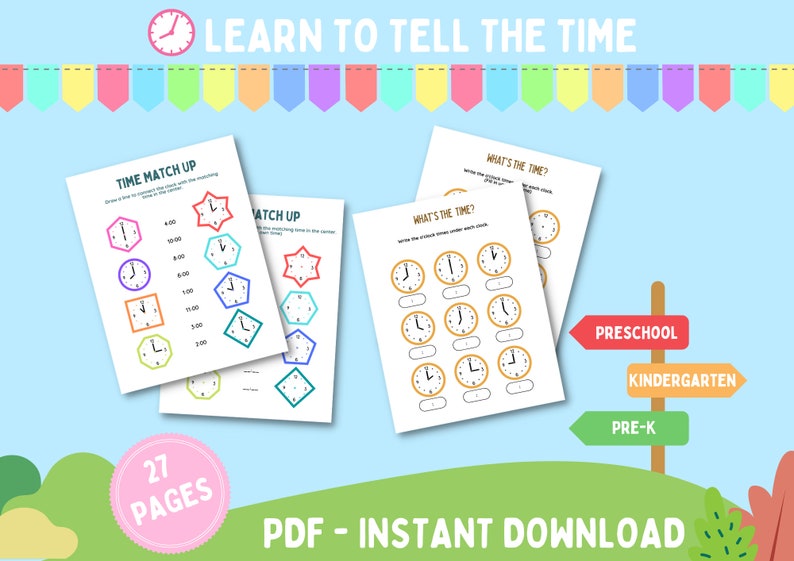 Learn to Tell Time Activity Telling Time Printable Preschool ...